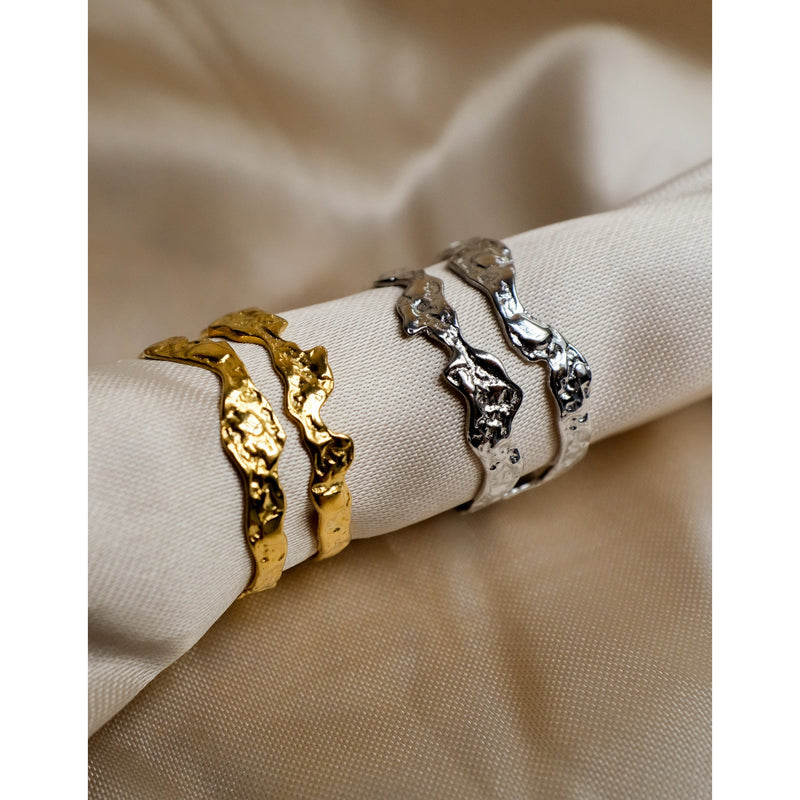 Double Band Hammered Gold Lava Ring- 14k Gold | Aaria London